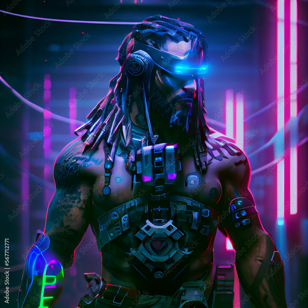 Cyberpunk Jesus | AI generated Stock Illustration | Adobe Stock