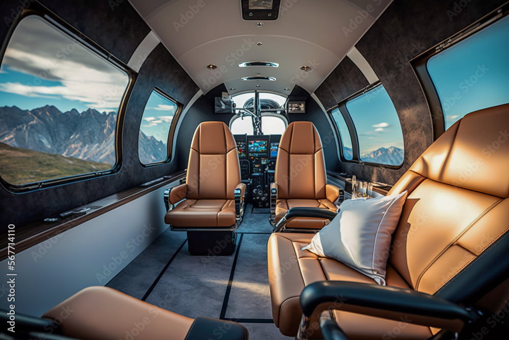 The luxury of private helicopter travel: an interior of an empty ...