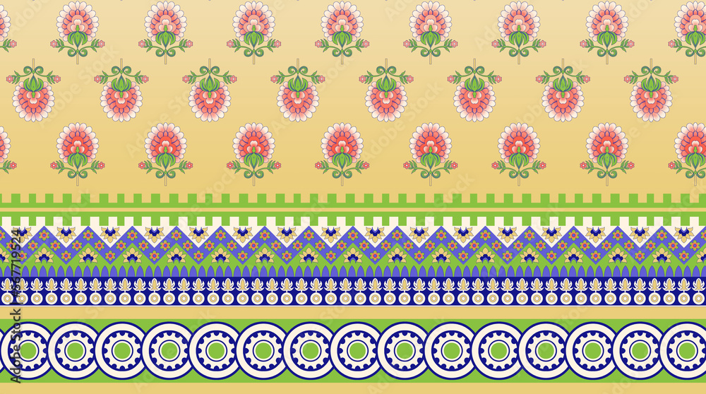 textile flower border pattern on muster background Stock Illustration ...