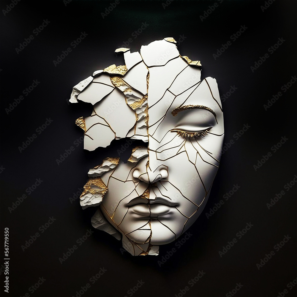 Broken beautiful woman face, AI generated Stock Illustration | Adobe Stock
