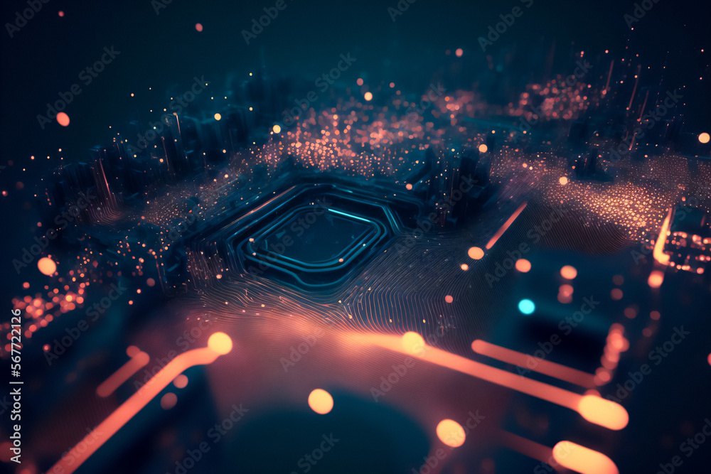 Abstract tech background. Bright orange glow, modern, info metadata ...