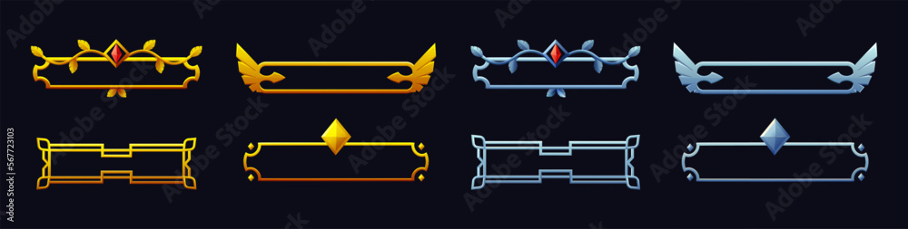 RPG game buttons. Golden empty frames. Medieval gold or metal elements ...