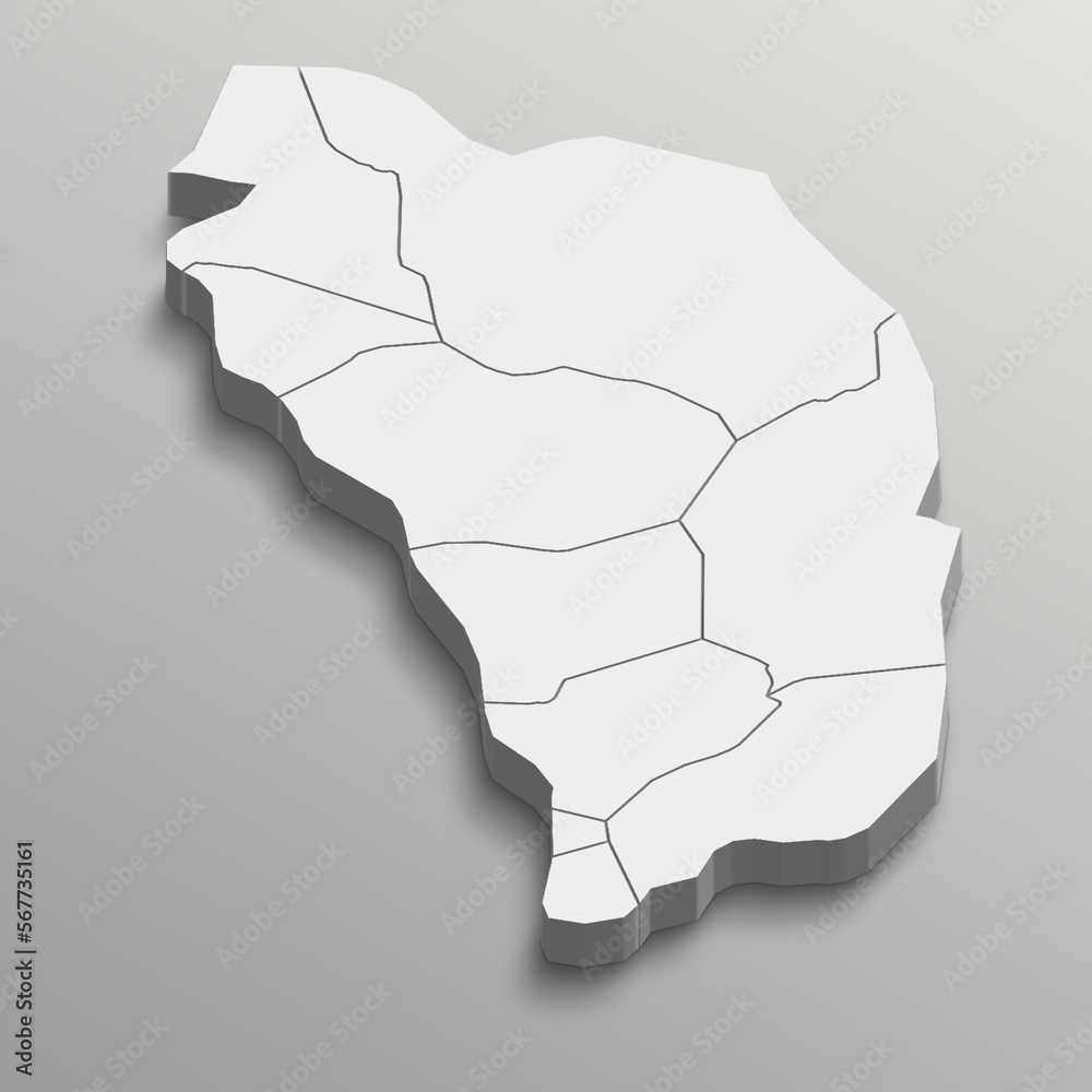 Fully editable 3d isometric white Dominica map with States or province ...