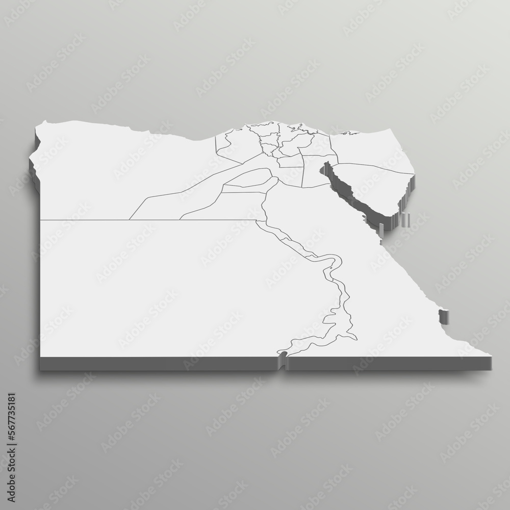 Fully editable 3d isometric white Egypt map with States or province in ...