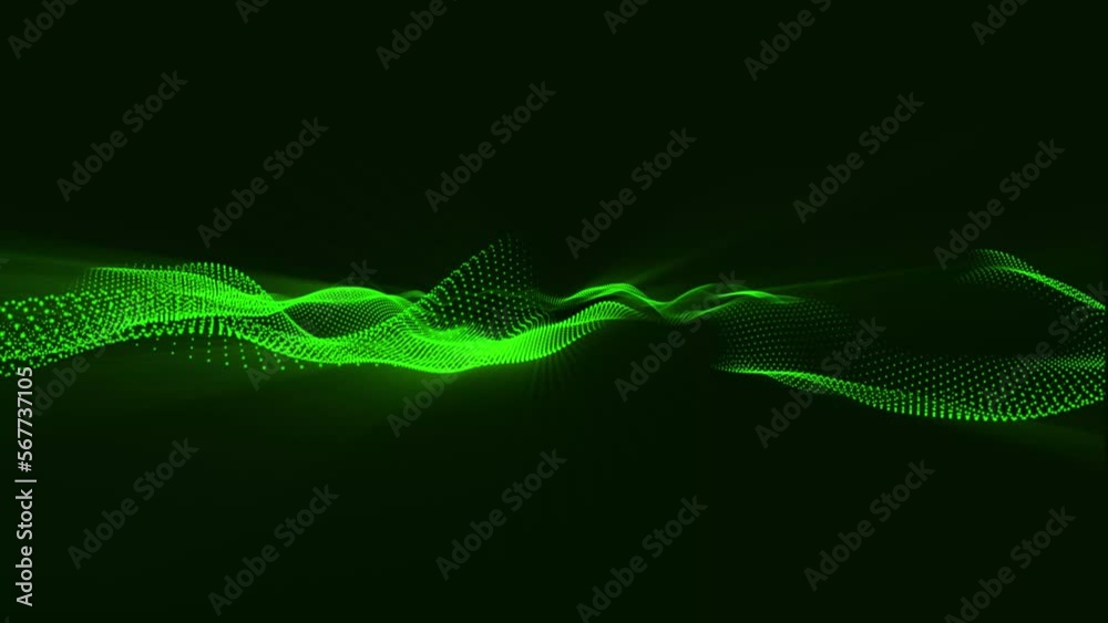 Vidéo Stock Green abstract background with flowing particles. Beautiful wave shaped array of ...