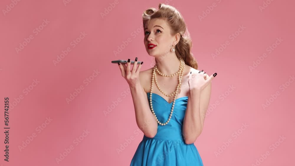 Endless emotional talk. Young beautiful girl with stylish hairstyle ...