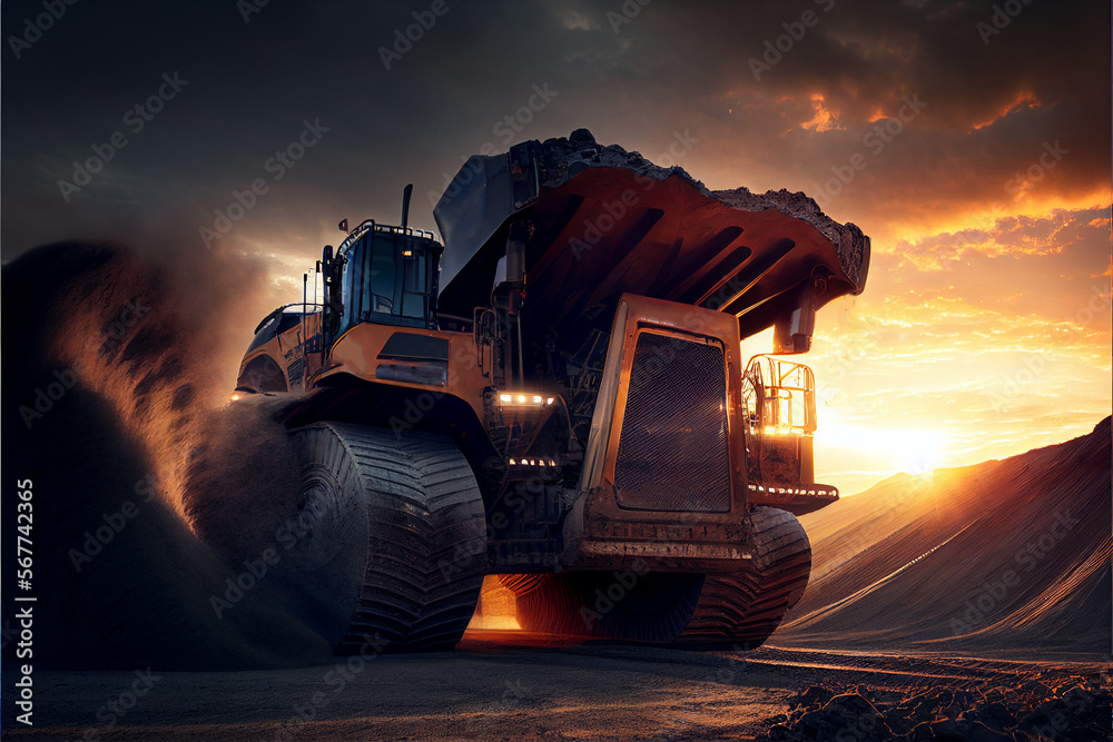 Ilustrace „Mining truck in opencast on sunset, AI Generative ...