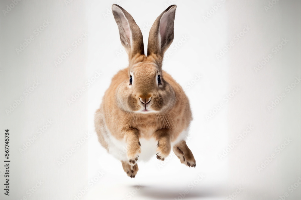 white rabbit jump on white background, full body with free space, Made ...