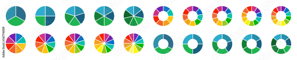 Circle pie chart icons. Pie charts diagram. Colorful diagram. Set of ...
