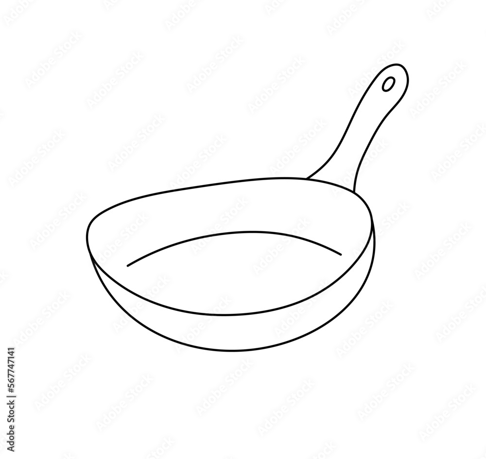 Vector isolated one single frying pan with handle colorless black and ...