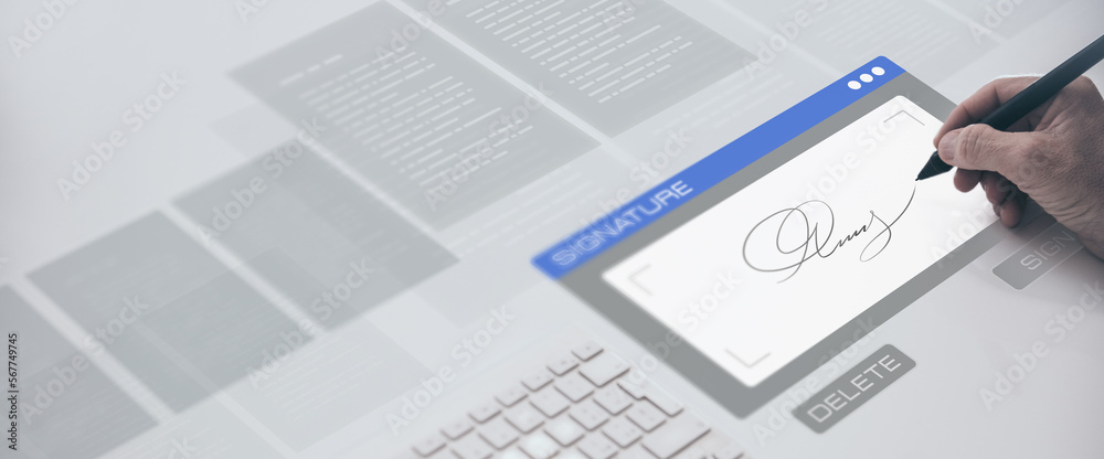 Businessman handwritten electronic signature, virtual display. Sign ...