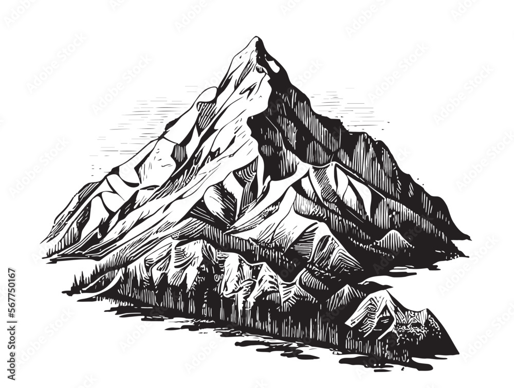Mountains hand drawn sketch illustration Beautiful nature Stock Vector ...