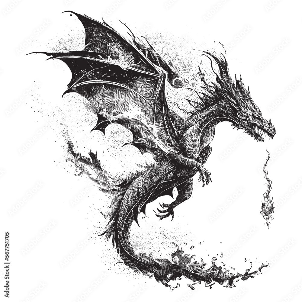 Flying Fire Dragon Drawing