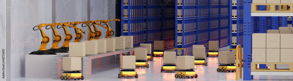 Intelligent robot technology transport factory,concept industry 4.0 ...