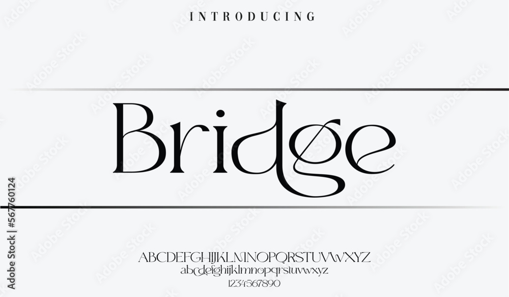 Bridge, an elegant alphabet font and number. Premium uppercase fashion ...