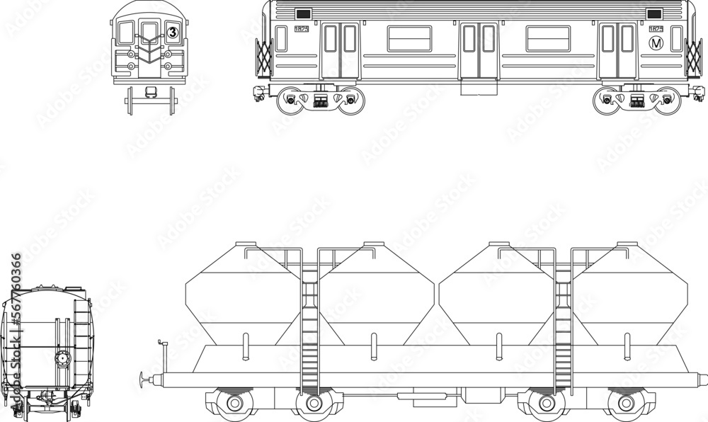 Vector sketch illustration of a carriage vehicle traveling on railroad ...