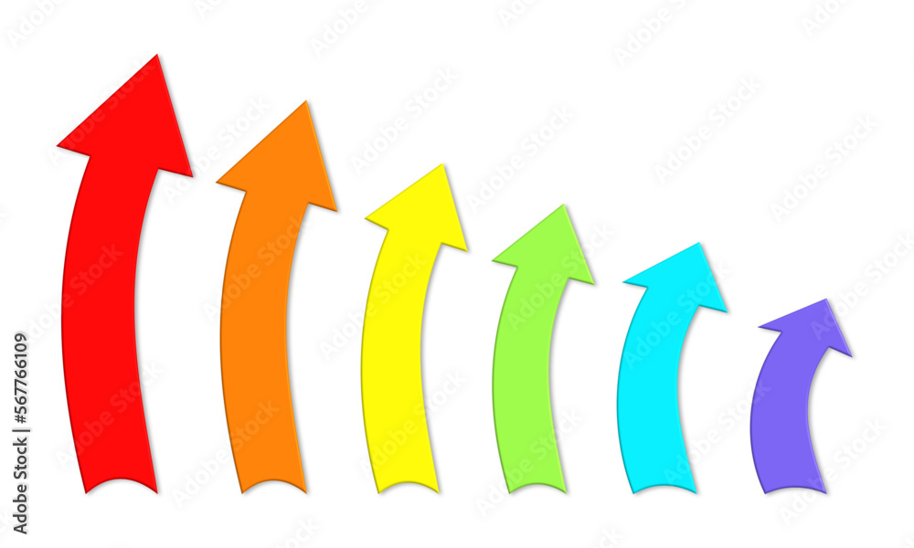 High resolution set of curved arrows with different colors on ...