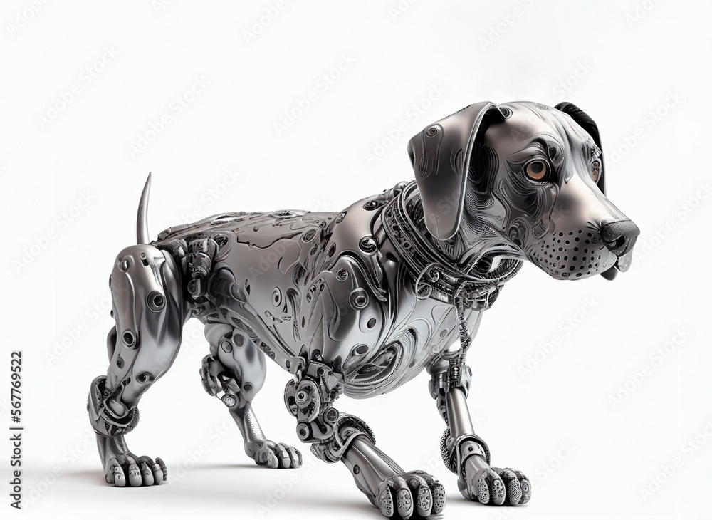Dog robot in metal armor, illustration. Animal of the future, clones of ...