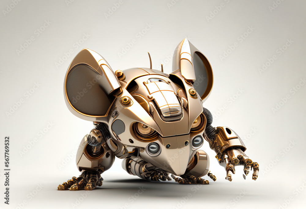 Combat angry mouse robot in metal armor, illustration. Animal of the ...