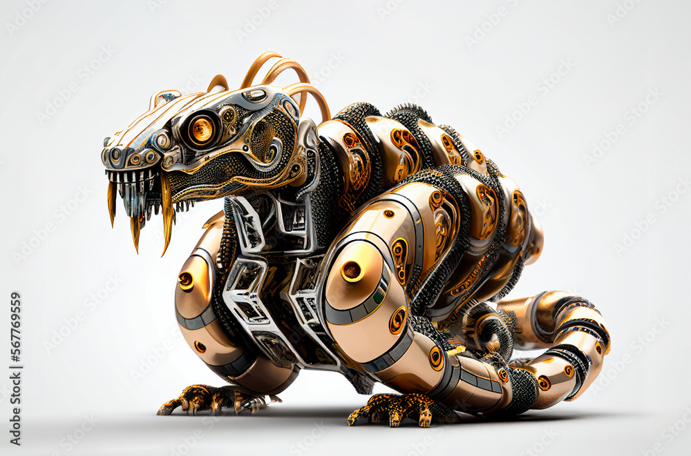 Combat hamster snake in metal armor, illustration. Animal of the future ...