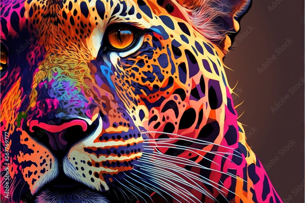 a colorful leopard's face on a black background Stock Illustration ...