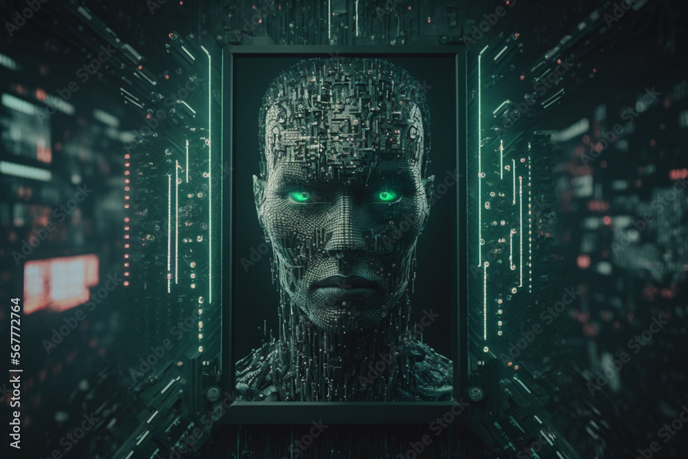 fictional person, representing artificial intelligence, with green ...