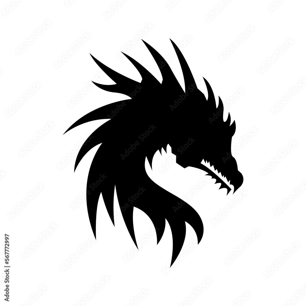 Black dragon illustration. Isolated vector image, dragon head ...