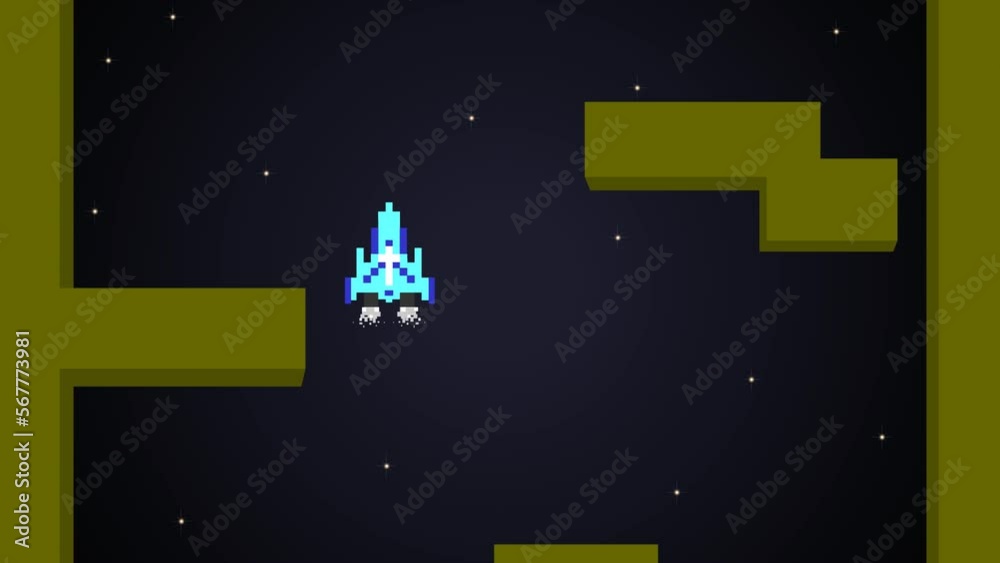 Spaceship animation, 8-bit, dodging floating platforms, arcade, pixel ...