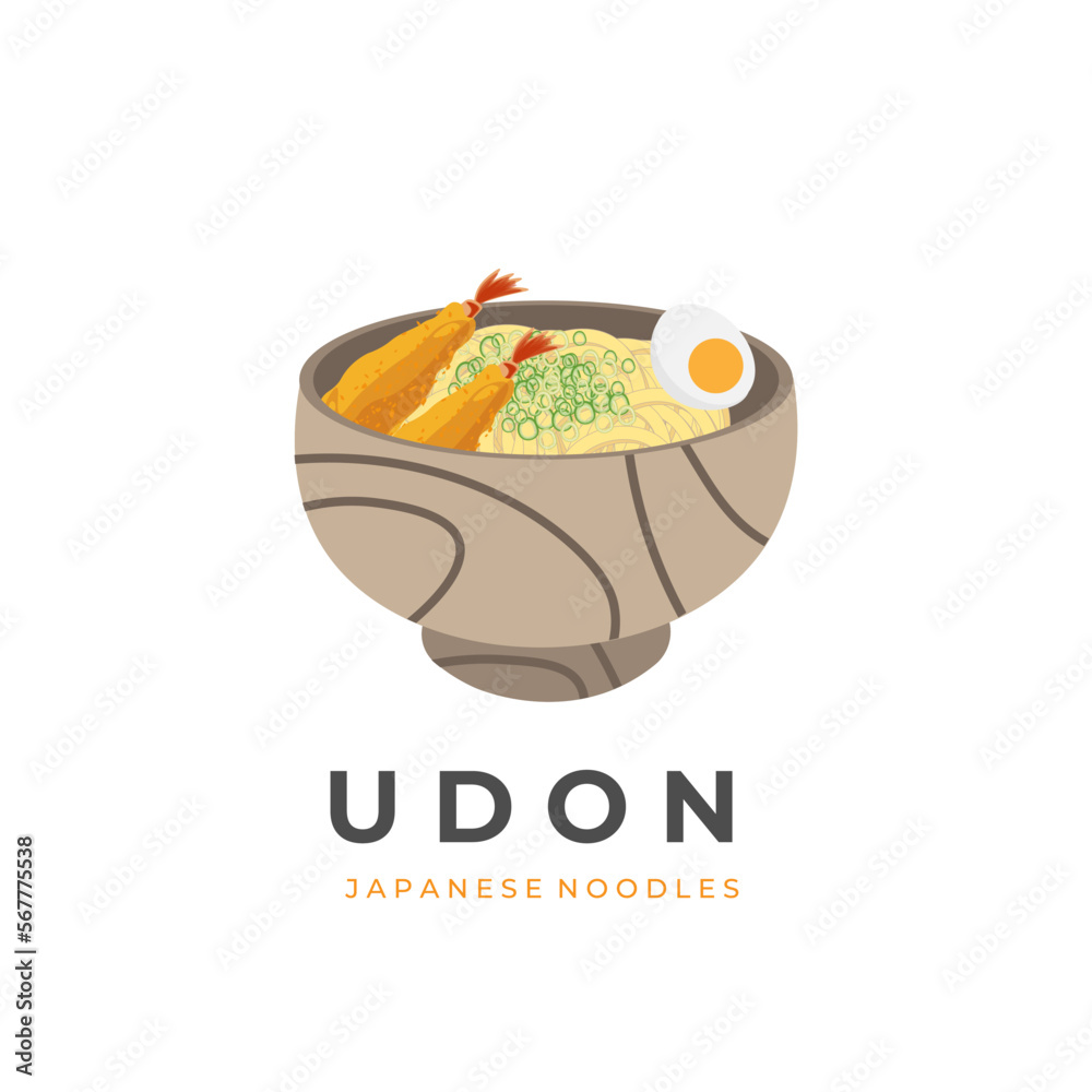 Traditional Japanese Udon Soup Vector Illustration Logo With Egg And ...
