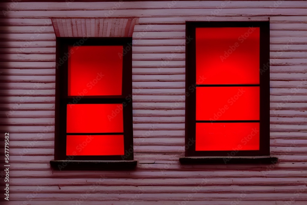 View of the window in red light at night. Red light district windows ...