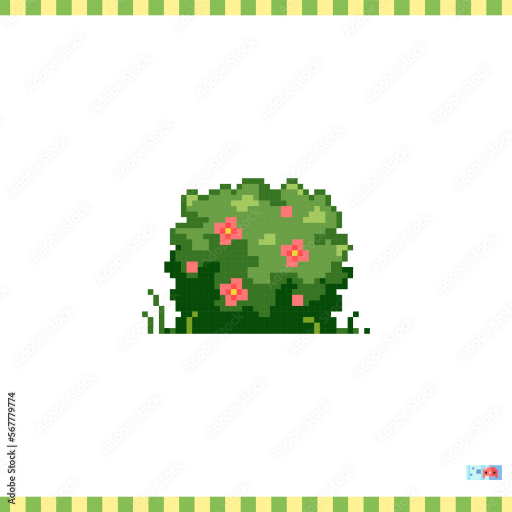 Pixel art bush cat icon. Vector 8 bit style illustration of green bush ...