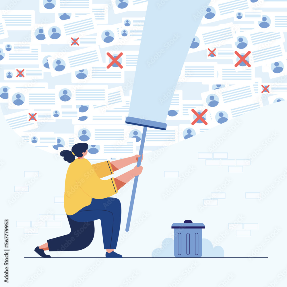 Girl Erasing data web template, cartoon style Screen web template for ...