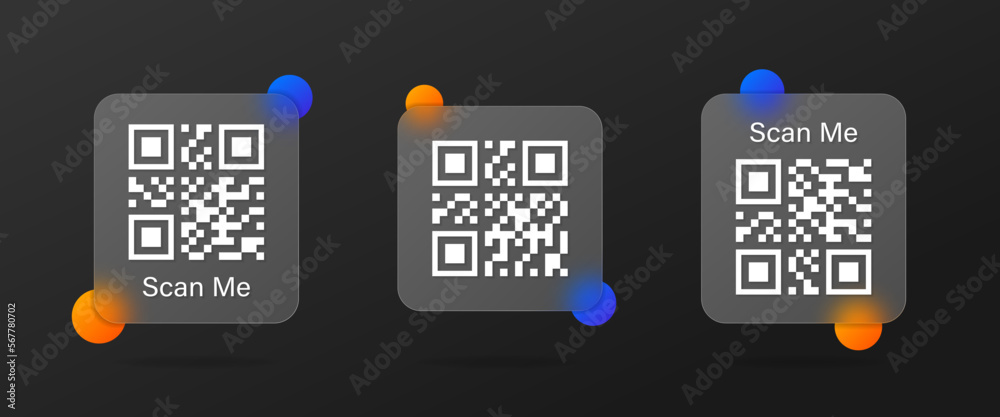 Qr Code Scan me template in glassmorphism style. Qr code technology ...