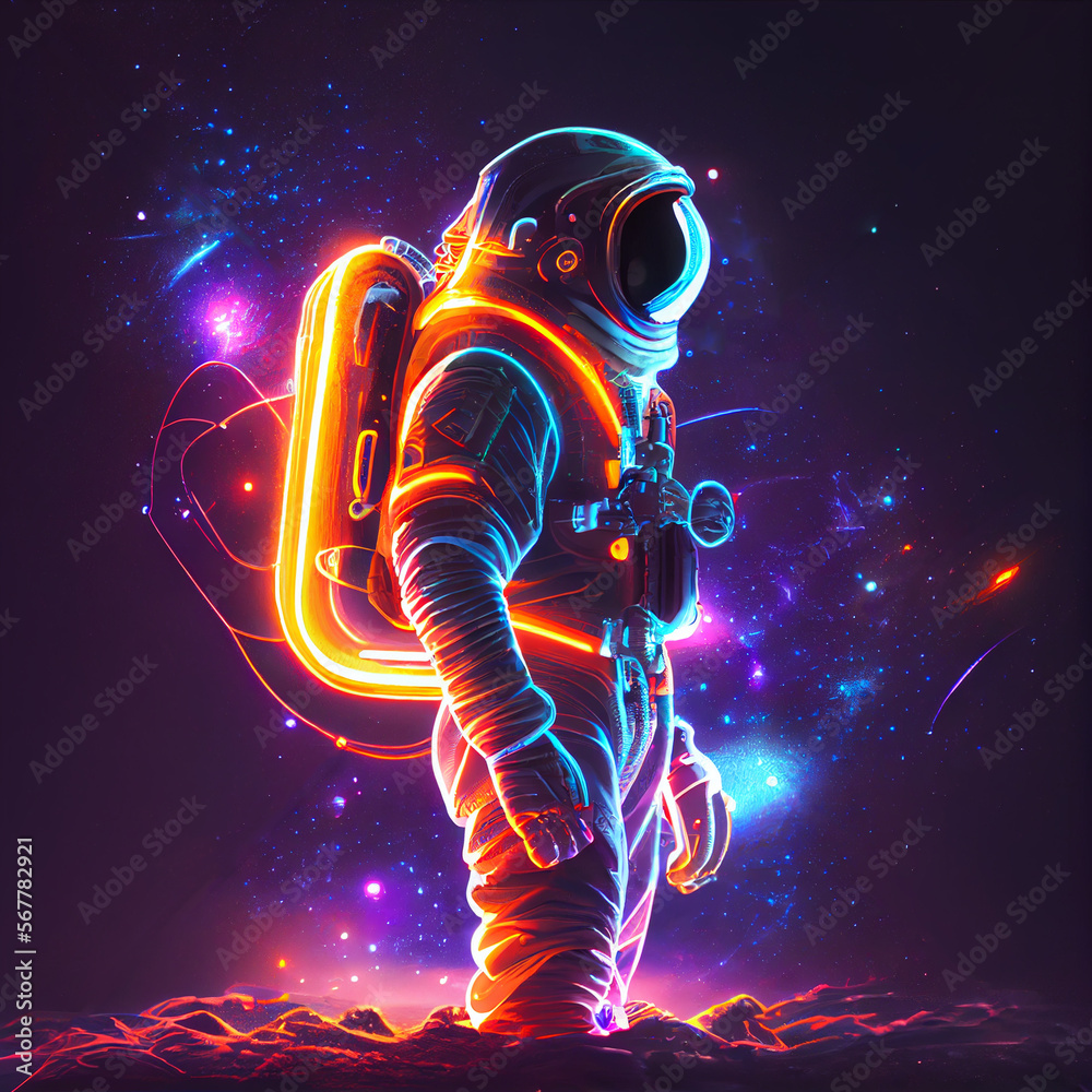 Sci-fi Retrowave space illustration of science fiction scene with ...