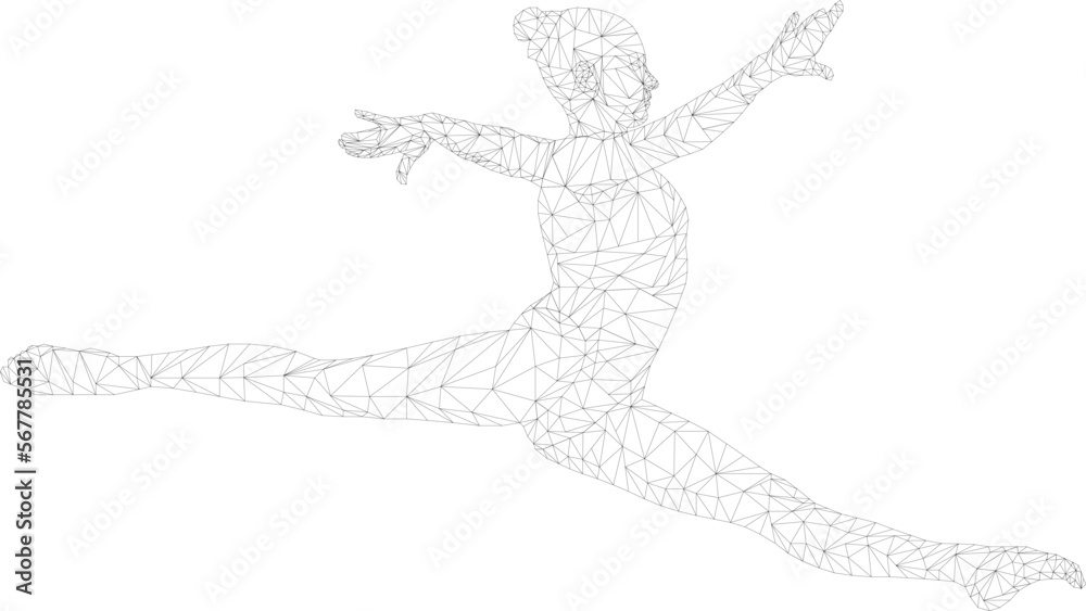split jump woman gymnast in gymnastics polygonal wireframe Stock Vector ...