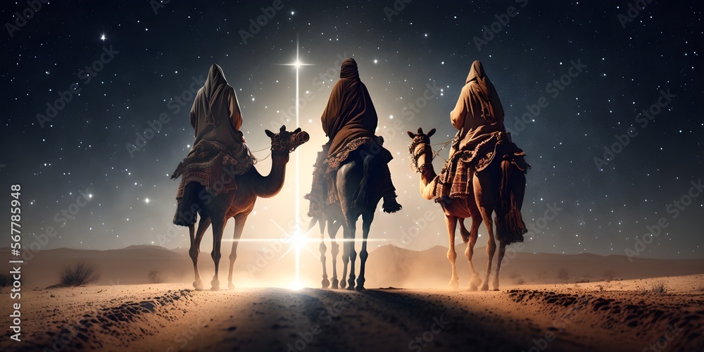 The Three Magi. Generative ai, The sages from the east sit on camels ...