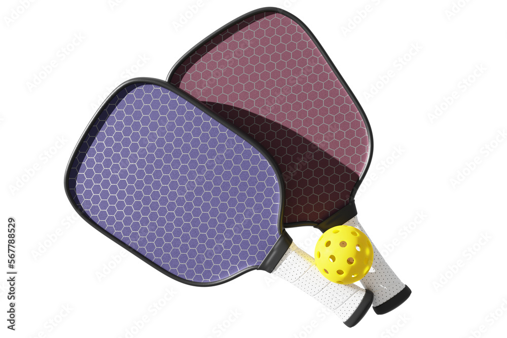 Pickleball racket and ball on isolated background. 3D rendering Stock ...