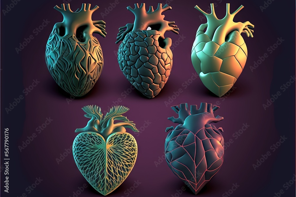 a set of four different heart shaped objects on a purple background ...