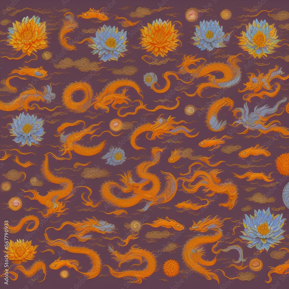 Japanese traditional colorful elements set with dragon samurai katanas ...