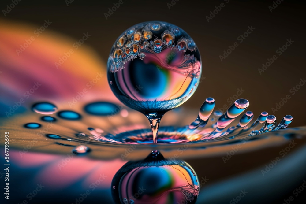 Beautiful water droplet. The clean and transparent droplet, suspended ...