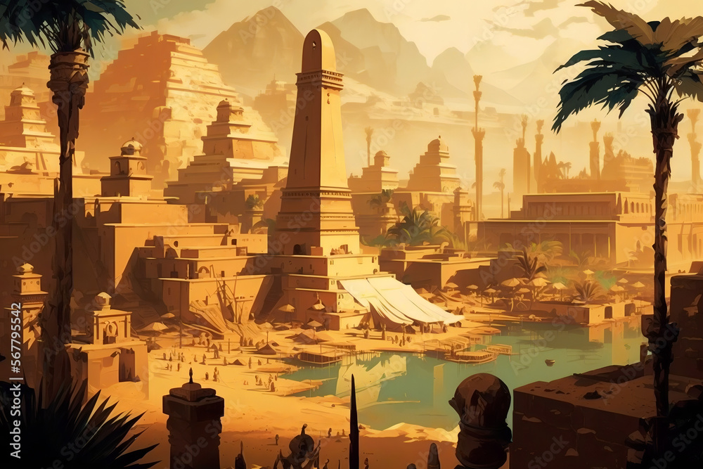 Ancient egypt civilization, Egyptian Pool with Obelisk - Ornate ...