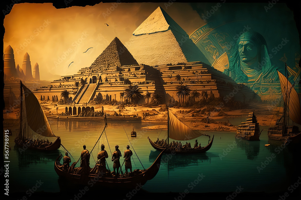 Ancient egypt civilization, people and workers building pyramids ...