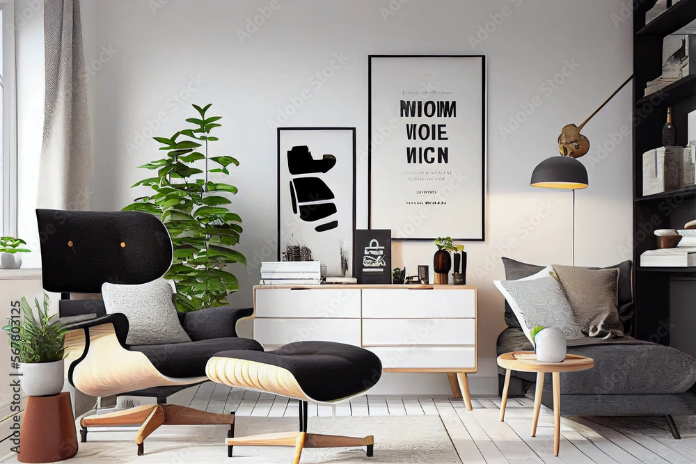 Scandinavian Chic: A Modern Living Room Design with armchair Stock ...