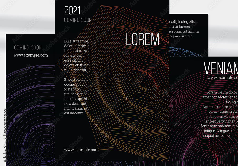 Flyer Layout with Geometric Wireframe Shapes on Black Stock Template ...