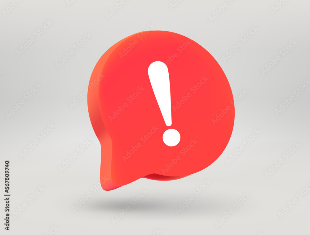 Red speech bubble with exclamation mark. 3d vector illustration Stock ...