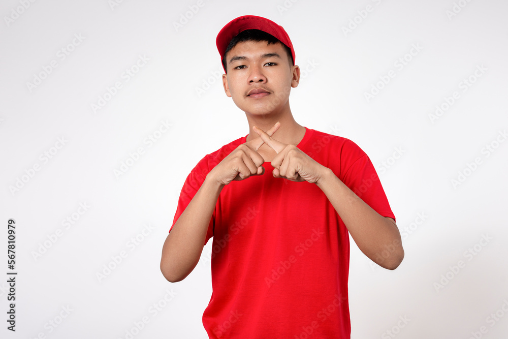Courier Delivery worker shipping concept. Young asian Delivery man in ...
