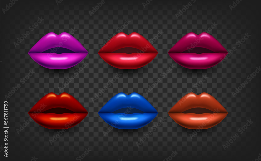 Color lips collection. 3d vector objects isolated on transparent ...