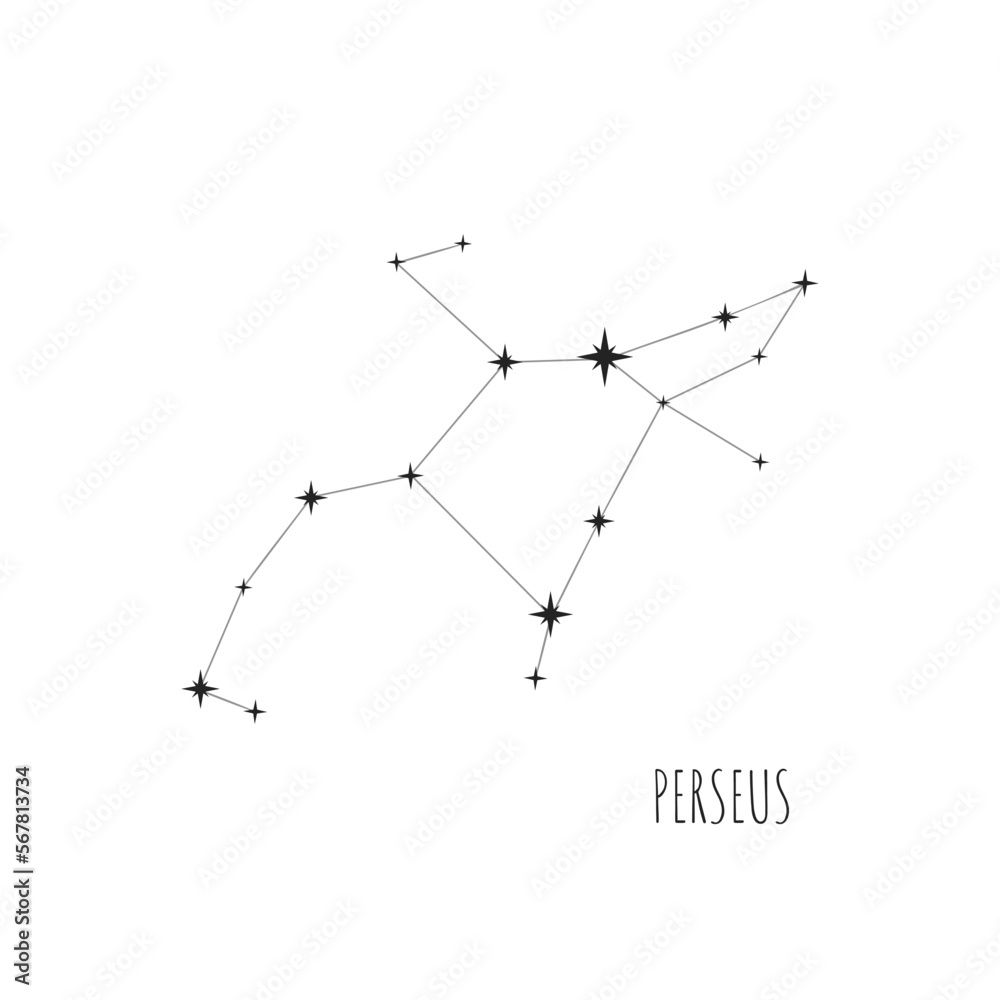 Constellation Perseus scheme in starry sky. Doodle, sketch, linear ...
