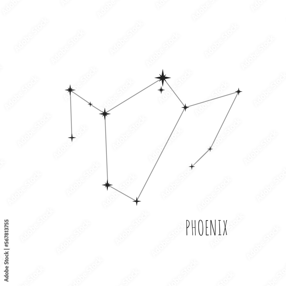 Simple constellation scheme Phoenix, Big Dipper. Doodle, sketch, drawn ...