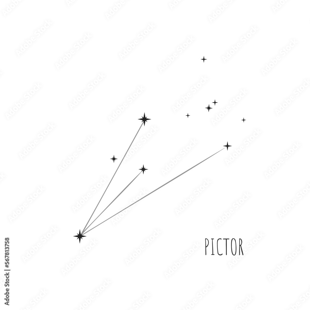 Simple constellation scheme Pictor, Big Dipper. Doodle, sketch, drawn ...